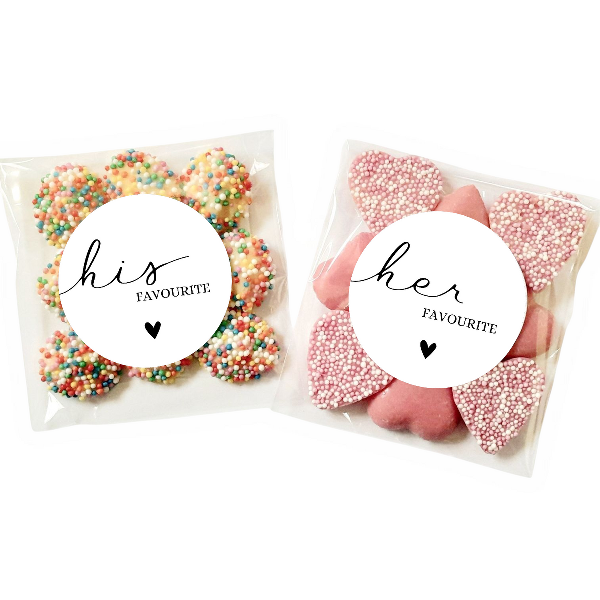 Wedding Favour lolly Bags (Her & His Favourite) Sticker Set – Love Confetti